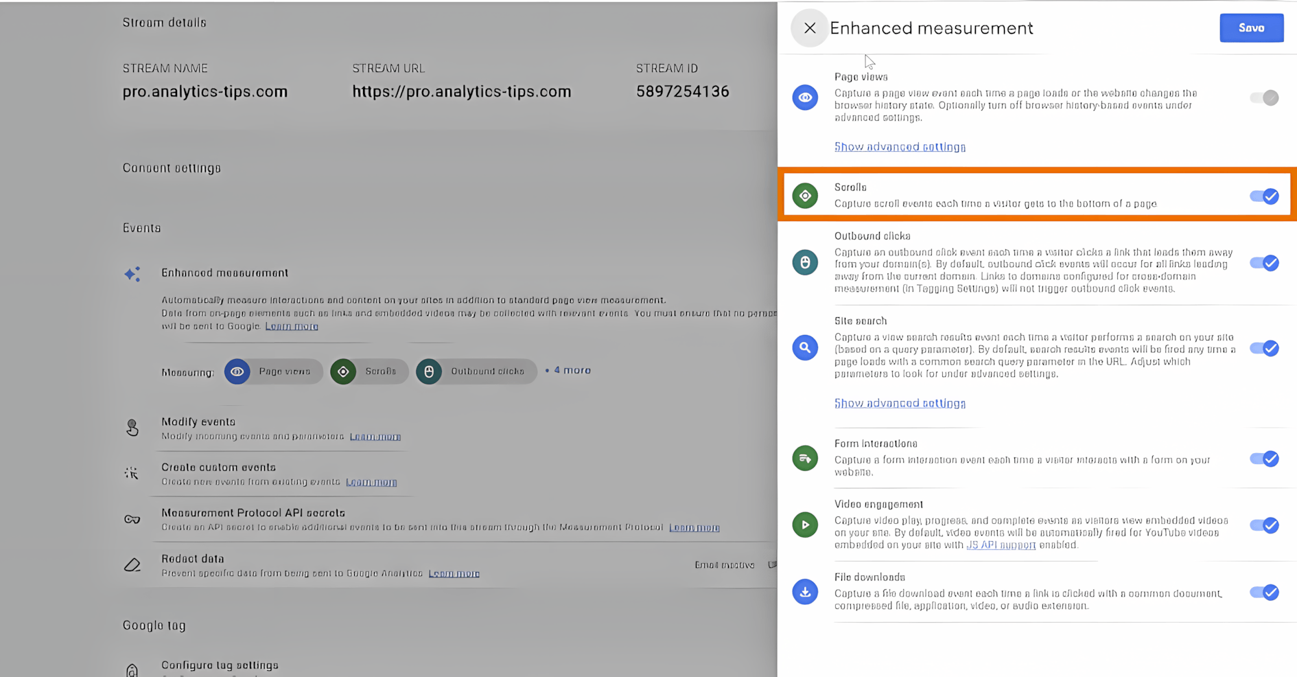 How to analyze page scrolling through GA4, setting Scroll Depth in ...
